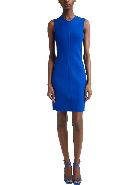 St. John Pointelle Ribbed Knit Sheath Dress - Cobalt