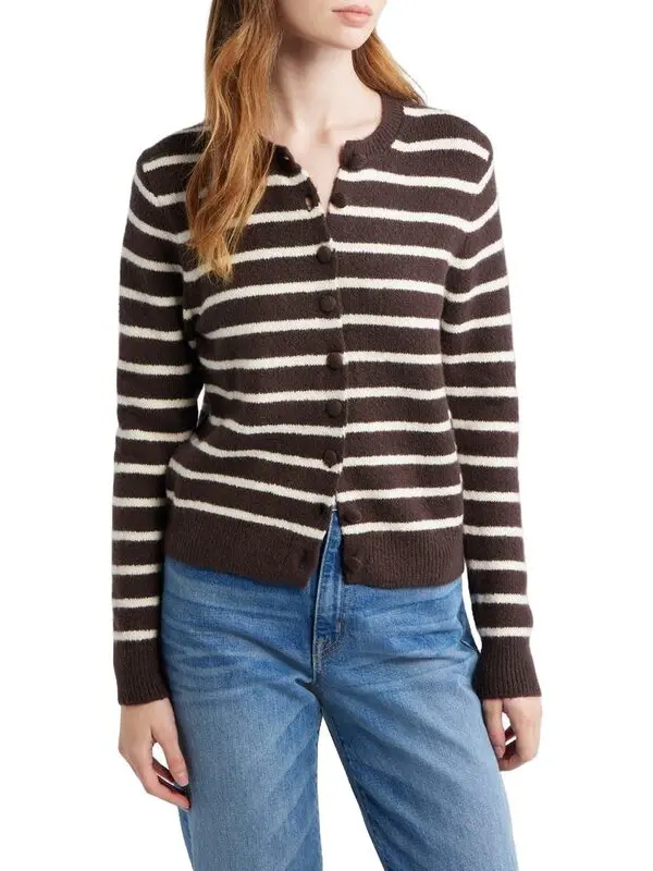 Madewell Kensington Cardigan - Dark Carob And Ivory Stripe