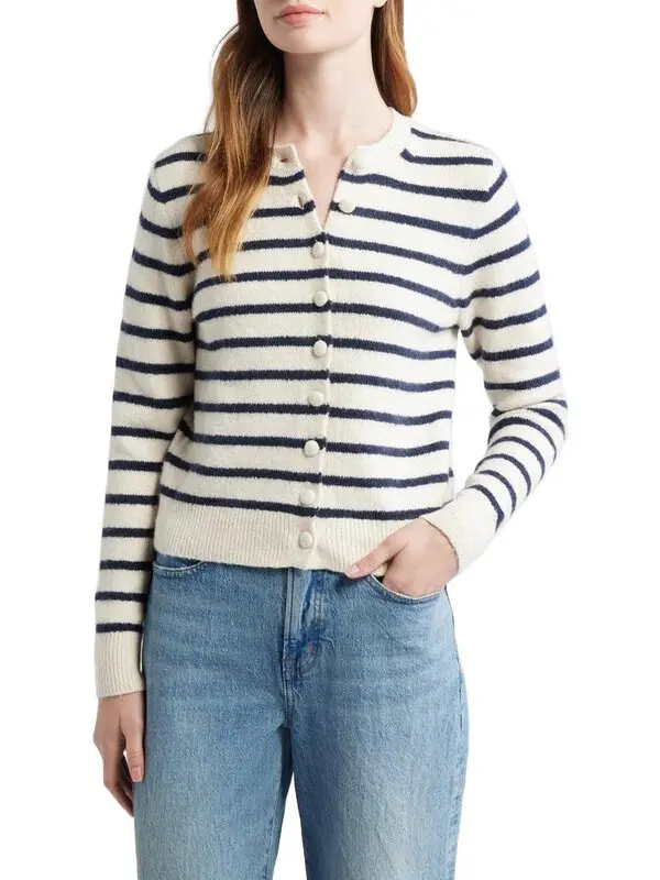 Madewell Kensington Cardigan - Ivory And Navy Stripe