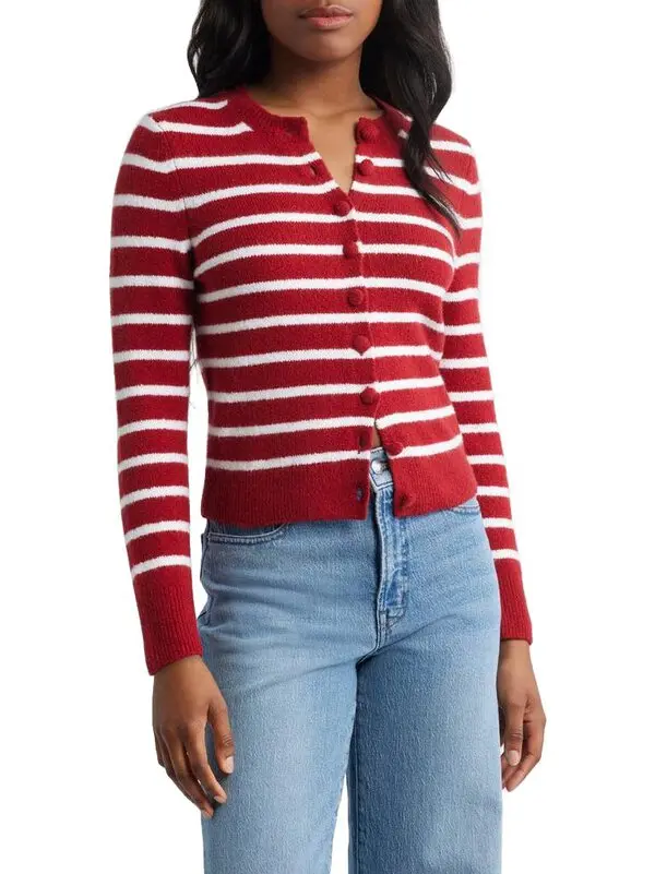Madewell Kensington Cardigan - Red And White Stripe