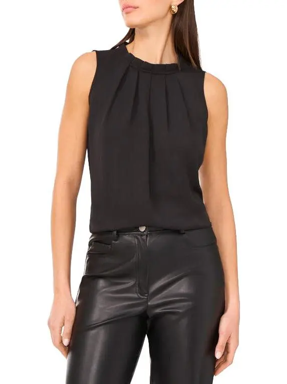 Vince Camuto Pleated Mock Neck Sleeveless Top - Rich Black