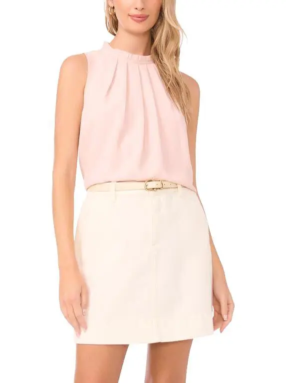 Vince Camuto Pleated Mock Neck Sleeveless Top - Sepia Rose