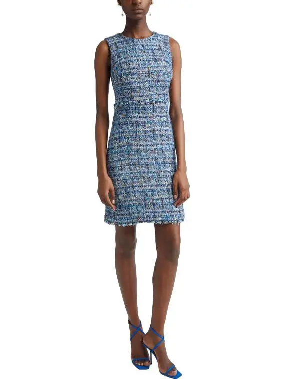St. John Eyelash Tweed Sheath Dress - Navy/cobalt/capri Multi