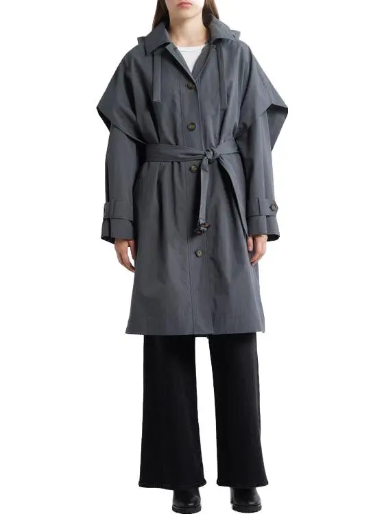 Bernardo Longline Belted Raincoat - Slate