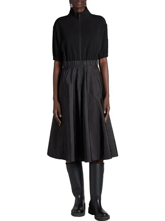 Moncler A-line Mixed Media Dress - Black