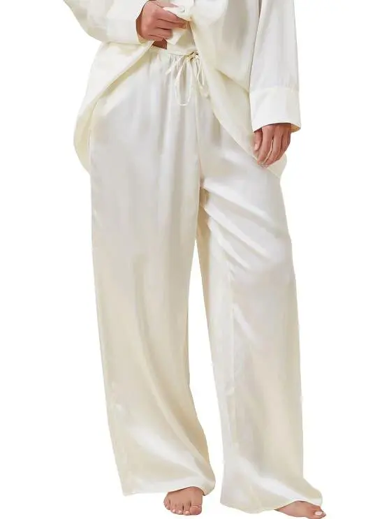 PAPINELLE Audrey Mulberry Silk Wide Leg Drawstring Pants - White