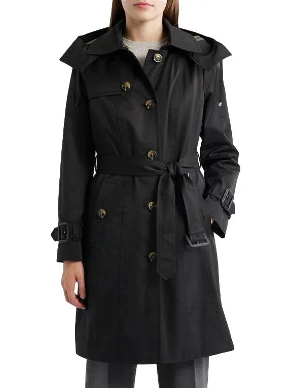 London Fog Heritage Trench Raincoat With Removable Hood - Black