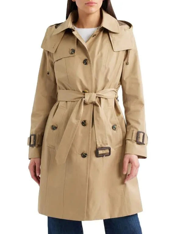 London Fog Heritage Trench Raincoat With Removable Hood - Br Khaki