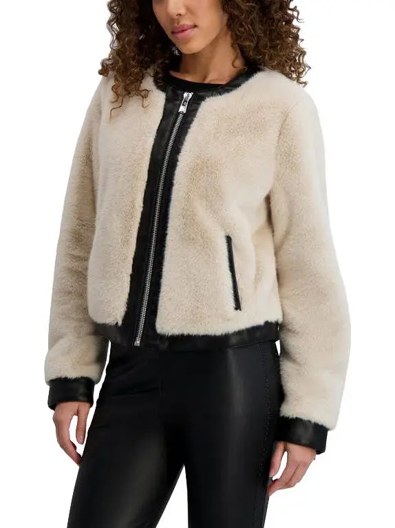 Karl Lagerfeld Paris Faux Fur Jacket - Oyster