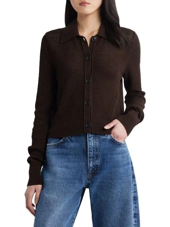 FRAME Shrunken Lace Knit Cardigan - Chocolate Brown