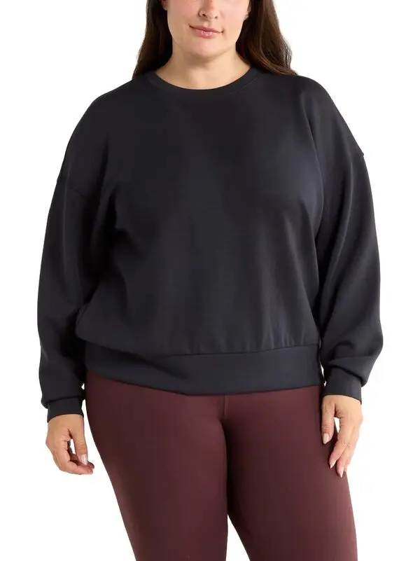 Zella Ultrasoft Boxy Knit Crewneck Sweatshirt - Black