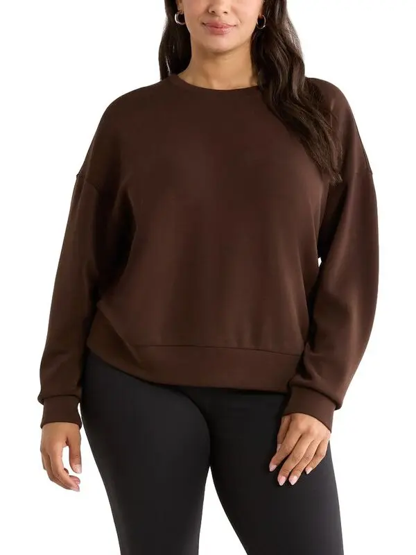 Zella Soft Luxe Boxy Knit Crewneck Sweatshirt - Brown Mole'