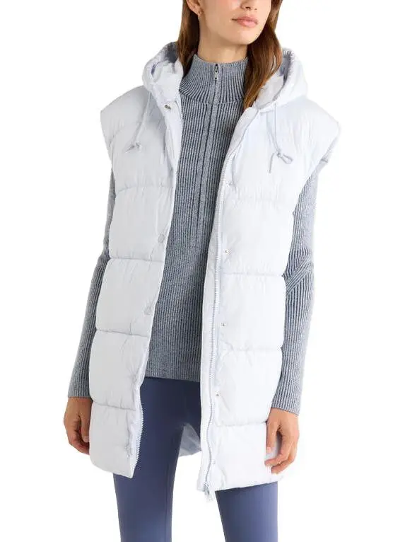 Zella Longline Hooded Puffer Vest - Blue Ancient