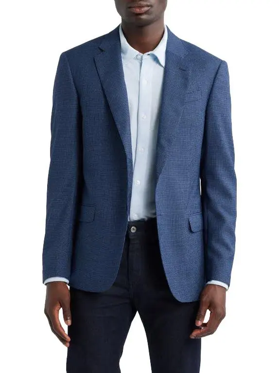 Emporio Armani Textured Microcheck Virgin Wool Blazer - Blue