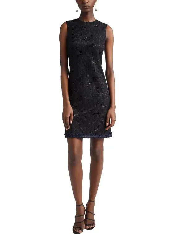 St. John Sequin Tweed Knit Sleeveless Dress - Black/navy