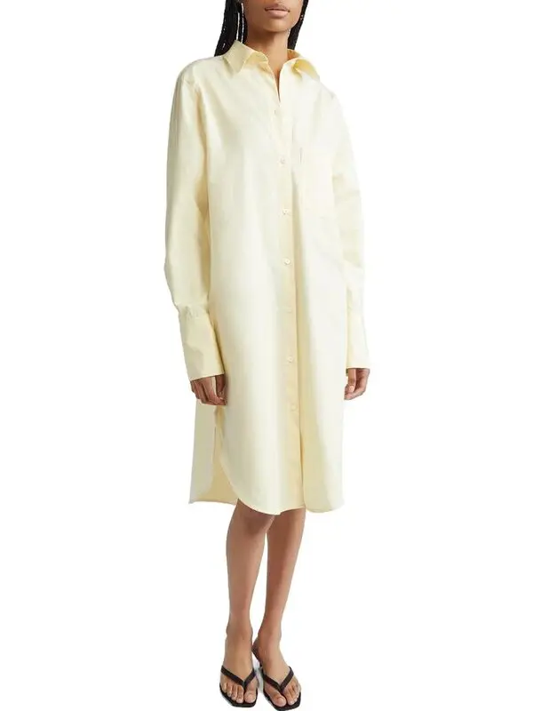 TOTEME Long Sleeve Organic Cotton Poplin Shirtdress - Straw