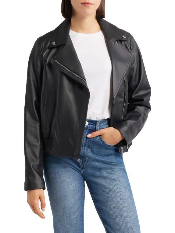 Michael Kors Moto Leather Bomber Jacket - Black