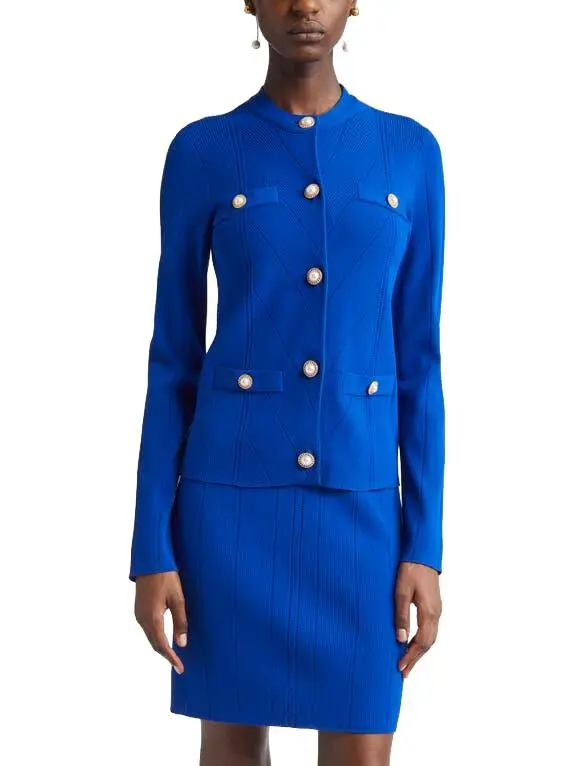St. John Pointelle Knit Jacket - Cobalt