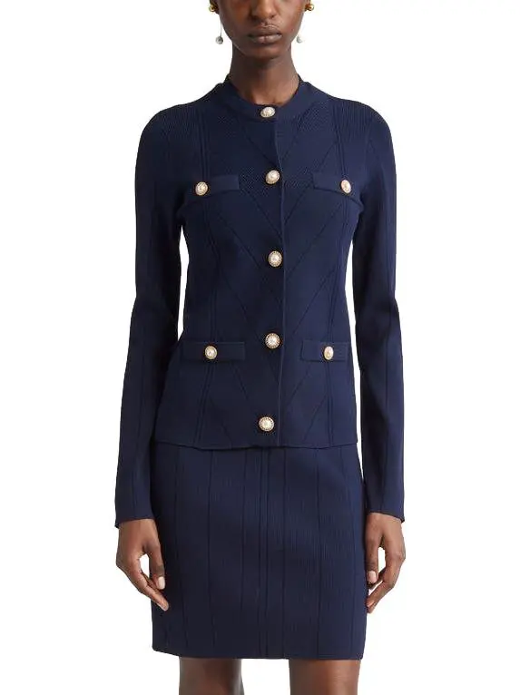 St. John Pointelle Knit Jacket - Navy