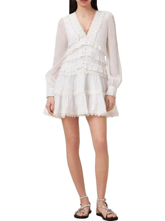 ALLSAINTS Zora Long Sleeve Tiered Minidress - White