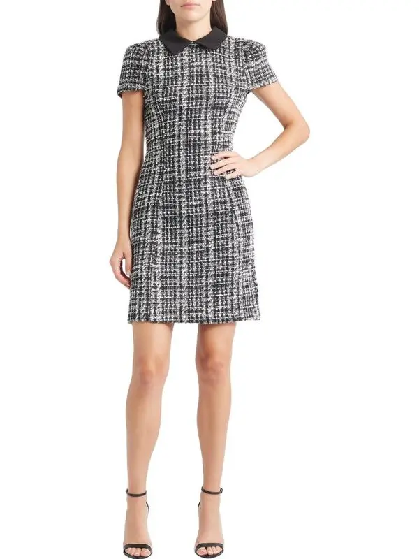 Julia Jordan Bouclé Tweed Sheath Dress - Black/white