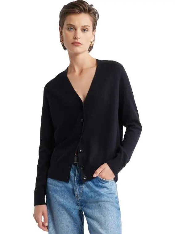 Nordstrom Cashmere V-neck Cardigan - Black Rock