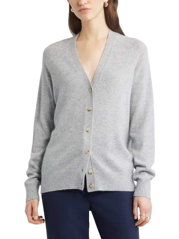 Nordstrom Cashmere V-neck Cardigan - Grey Silk Heather