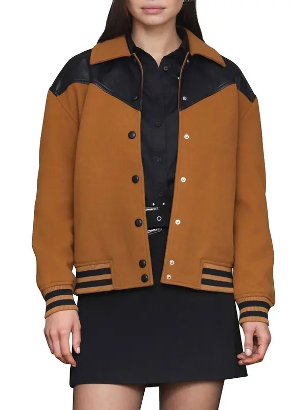 Avec Les Filles Oversized Varsity Jacket - Dark Camelblack