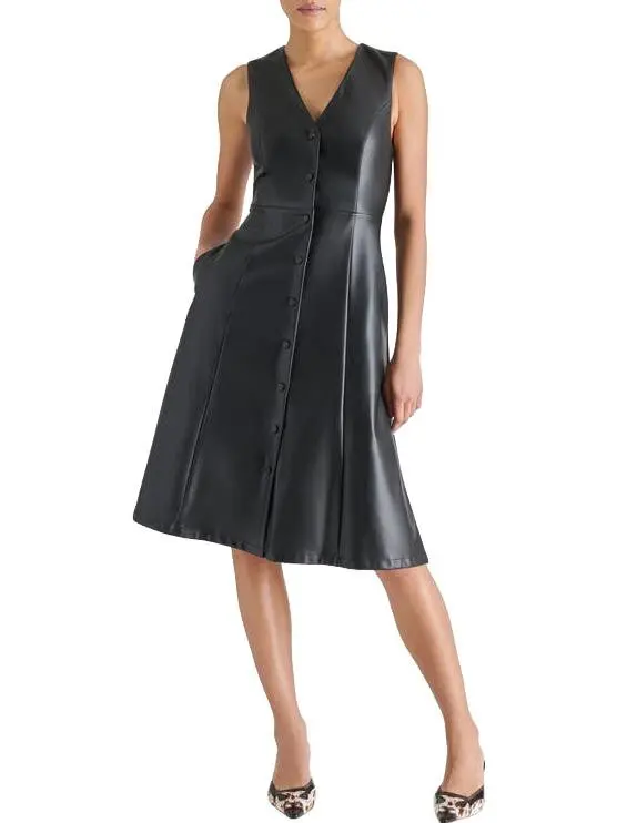 Steve Madden Bridgette Faux Leather A-line Dress - Black