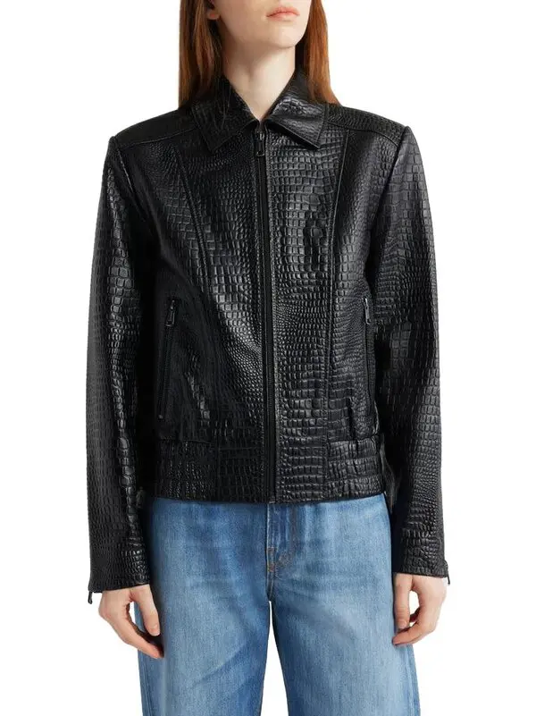 Bernardo Croc-embossed Leather Jacket - Black