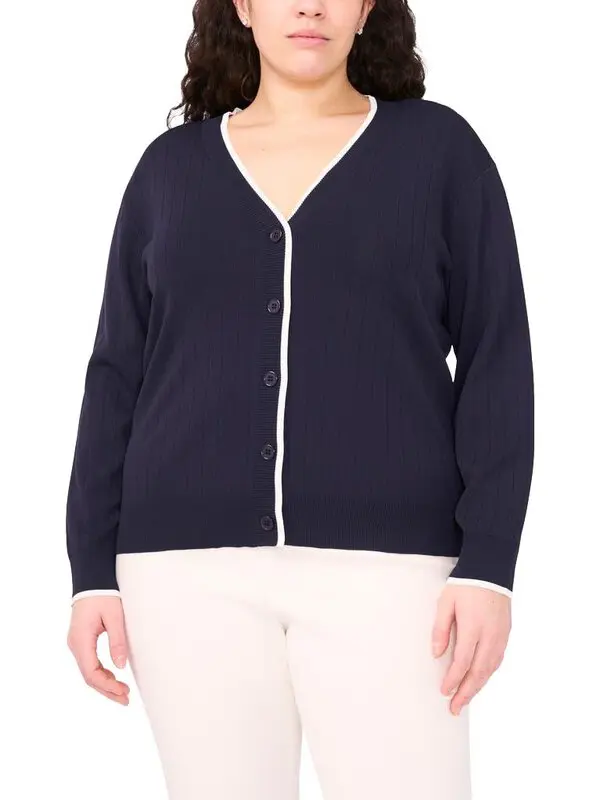 Halogen Tipped V-neck Fine Knit Cardigan - Navy Depths