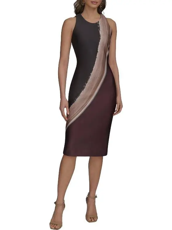 Donna Karan New York Printed Sleeveless Sheath Dress - Chocolate Plum Multi