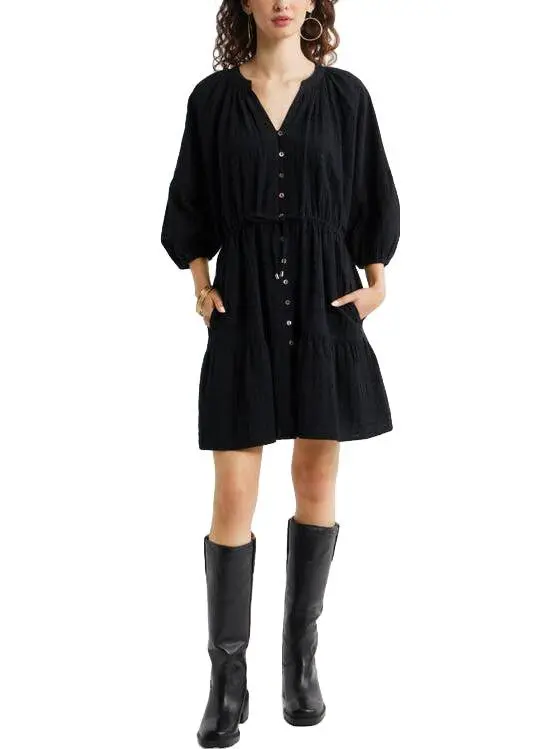 Treasure & Bond Button-front Cotton Seersucker Dress - Black
