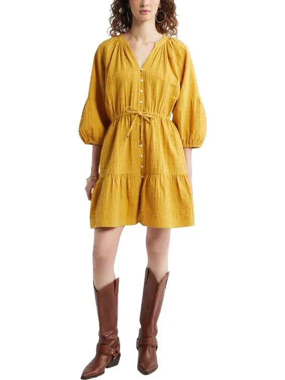 Treasure & Bond Button-front Cotton Seersucker Dress - Yellow Myth