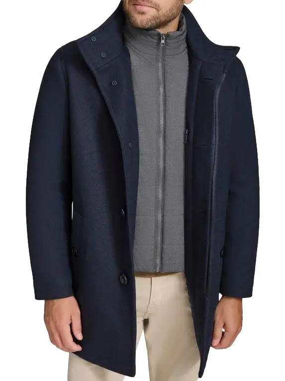 Andrew Marc Wool Blend Twill Car Coat - Navy