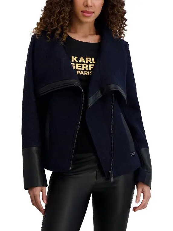 Karl Lagerfeld Paris Wool-blend Asymmetric Moto Jacket - Navy