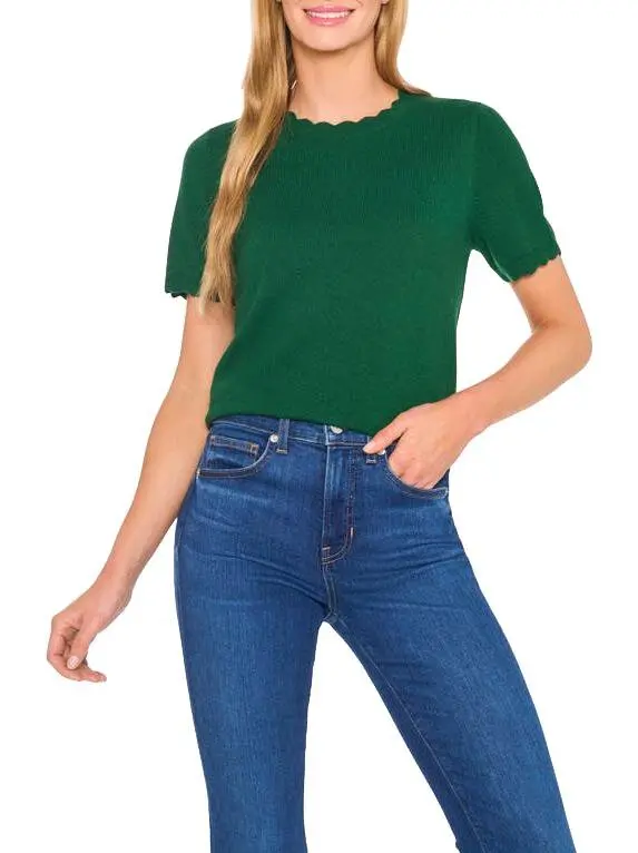 CECE DUPRAZ Scallop Neck Short Sleeve Sweater - Alpine Green