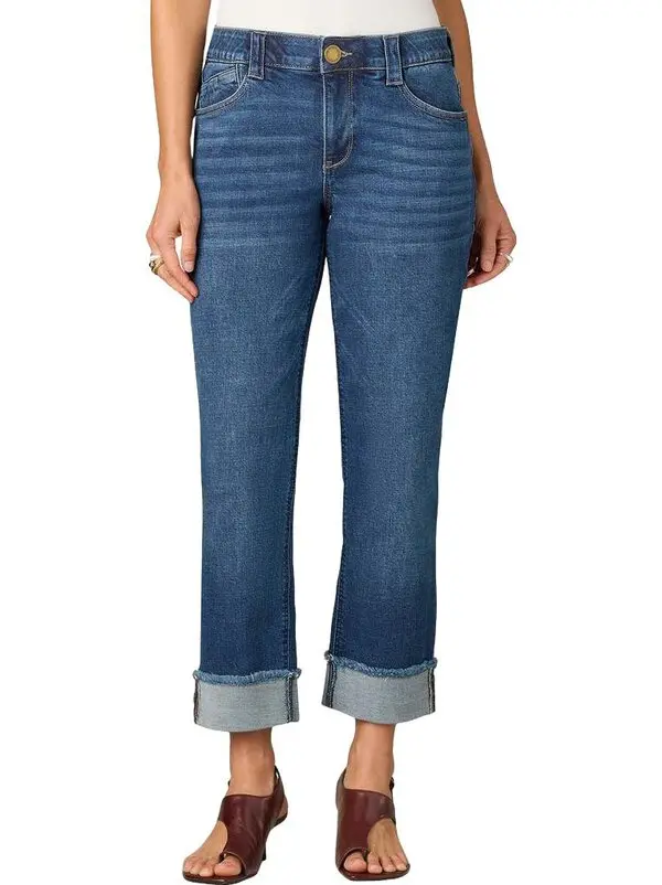 Wit & Wisdom Frayed High Waist Ankle Boyfriend Jeans - Blue