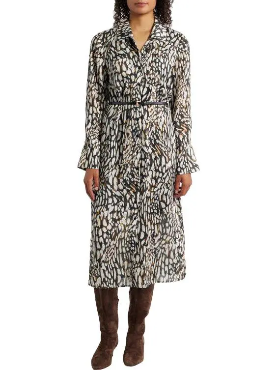 Sam Edelman Printed Long Sleeve Shirtdress - Black/brown