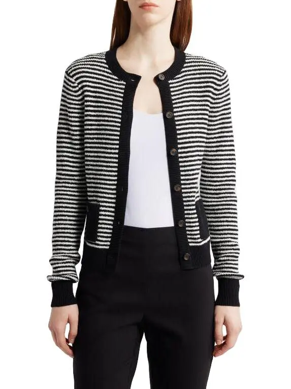 NIC+ZOE Textured Stripe Button Cardigan - Black Multi