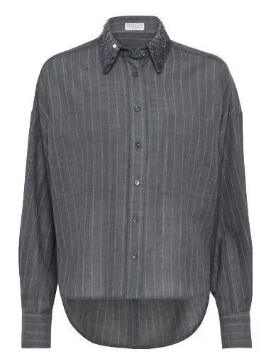 Brunello Cucinelli Collared Shirt With Pockets - Lead