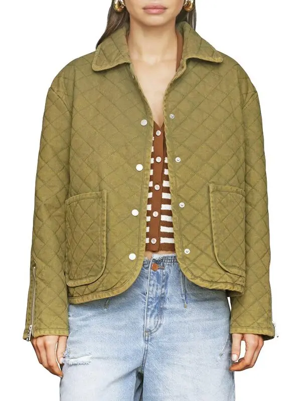 Avec Les Filles Diamond Quilted Cotton Jacket - Jungle