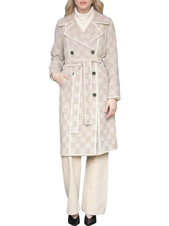 Avec Les Filles Wool Blend Checkered Coat - Sand Check