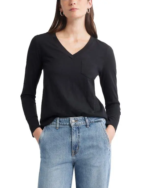 Caslon Long Sleeve V-neck T-shirt - Black