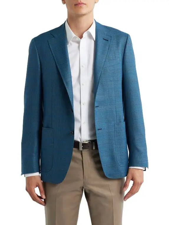 Canali Kei Trim Fit Mélange Shadow Plaid Super 130s Wool Sport Coat - Turquoise