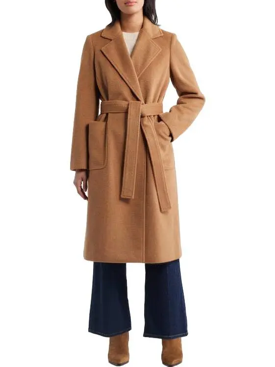 Sam Edelman Longline Wrap Coat - Camel