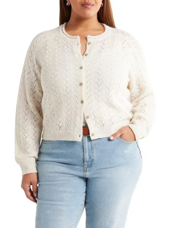 Treasure & Bond Pointelle Cardigan - Ivory Dove