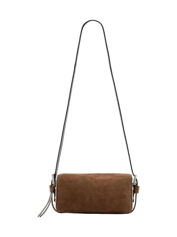 ALLSAINTS Miro Barrel Crossbody Bag - Chestnut Brown Suede