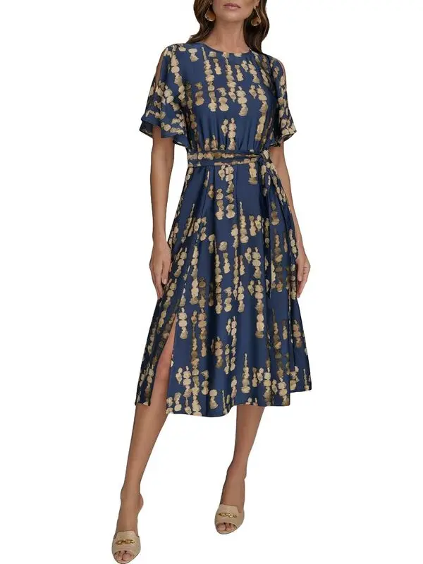 Donna Karan New York Abstract Print Cold Shoulder Midi Dress - Eclipse Multi
