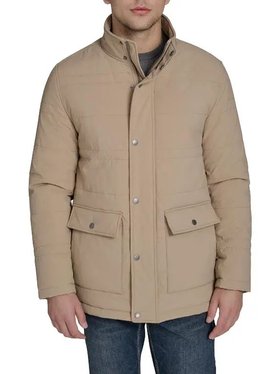 Cole Haan Stretch Crinkle Quilted Jacket - Khaki